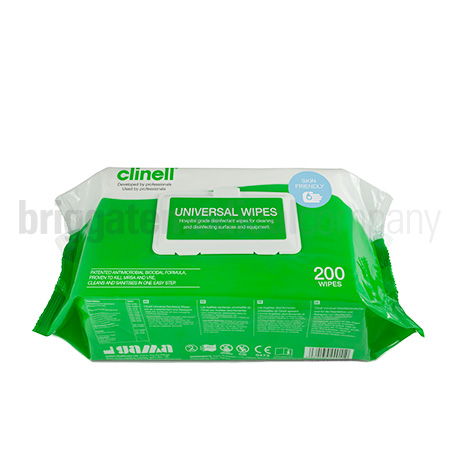 Clinell Universal Disinfectant Wipes Pack of 200 - Briggate Medical Company